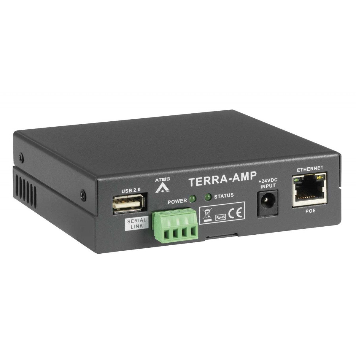 TERRACOM IP Audio Decoder, 2x15w (8ohm) ind in/out, RS232, USB, POE